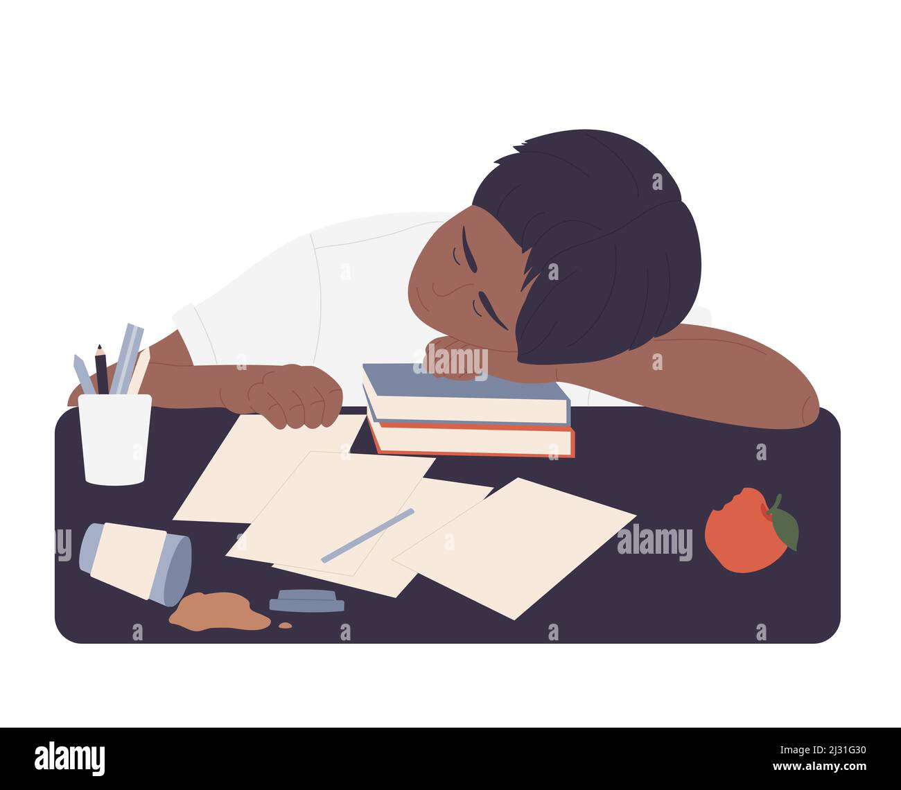 Sleeping on table exhausted student. Study burnout, tired school pupil ...