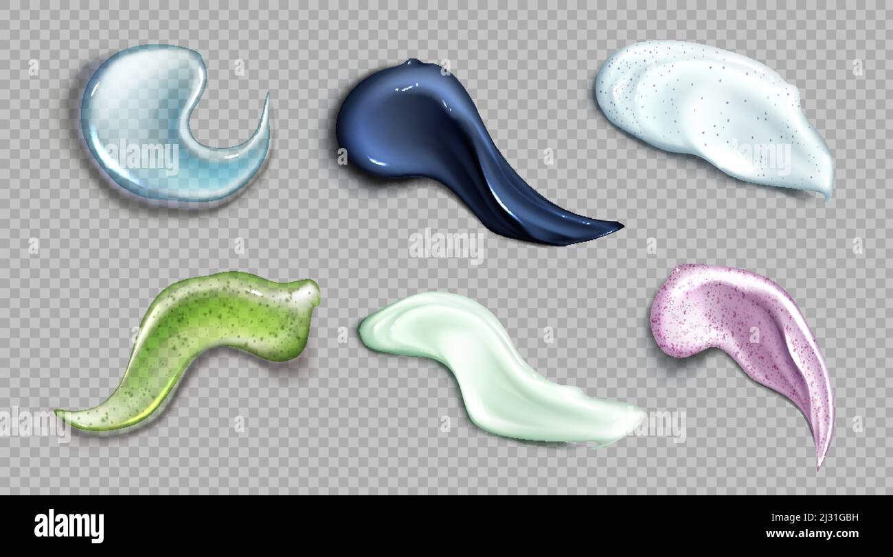 Cosmetic cream and scrub smear realistic set of vector illustrations ...