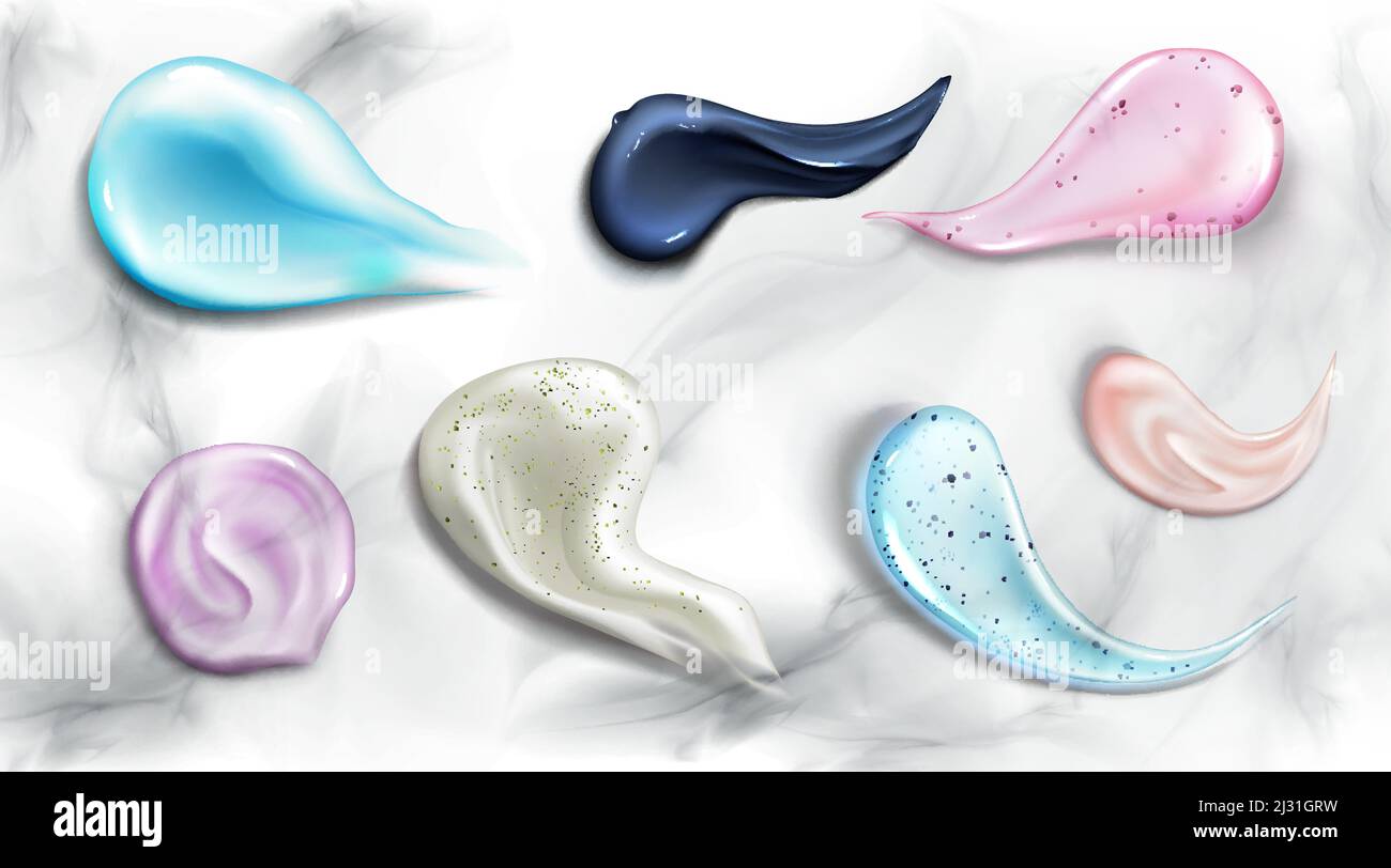 Cosmetic cream and scrub smear realistic set vector illustrations. Gel ...
