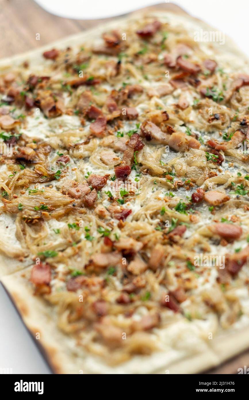 Flammkuchen tarte flambee traditional german alsace specialty pizza ...
