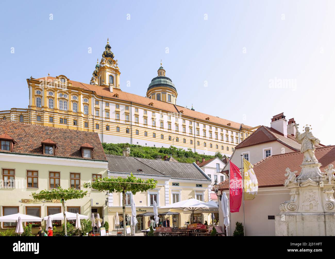 Melk, Main Square, Melk Abbey Stock Photo - Alamy