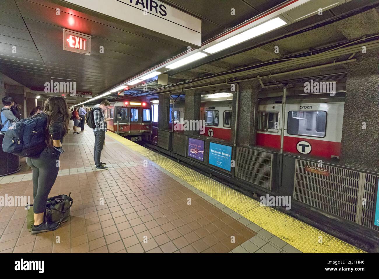 BOSTON, USA - SEP 13, 2017: people enter the red line train in the ...