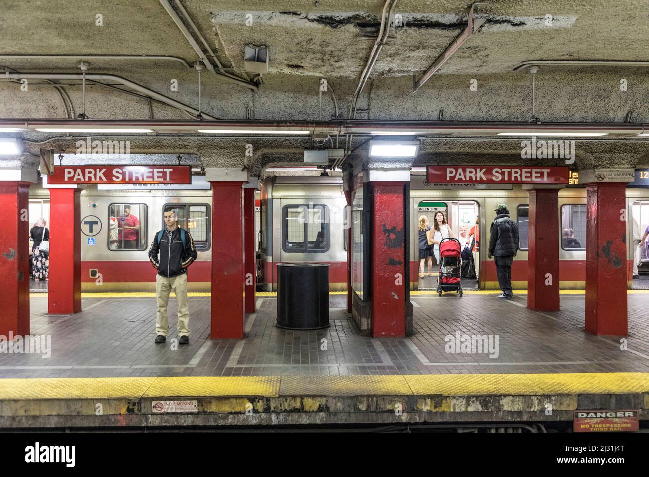 BOSTON, USA - SEP 13, 2017: people enter the red line train in the ...