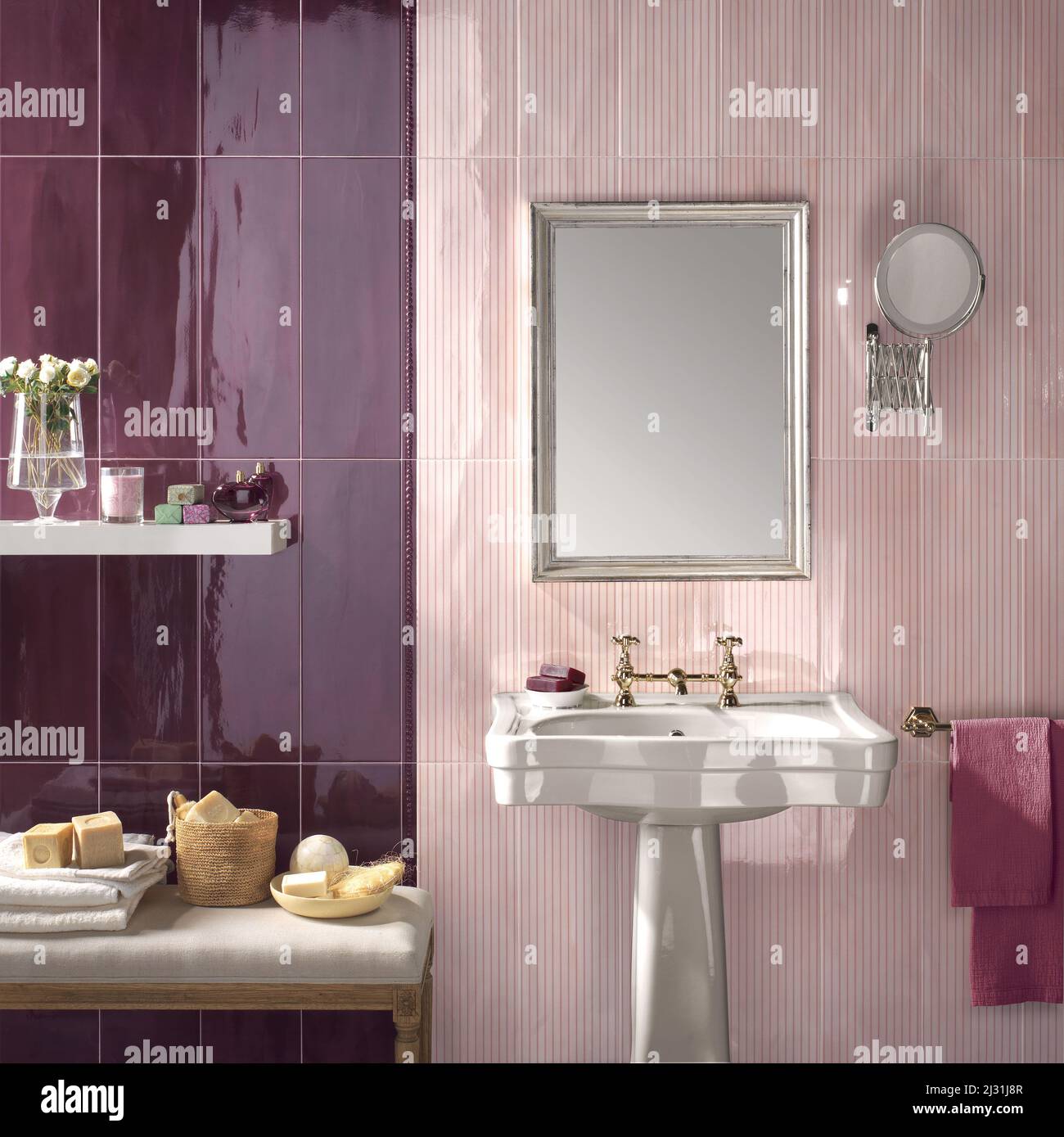 Modern bathroom with elegant tiles, seamless design, luxurious interior ...