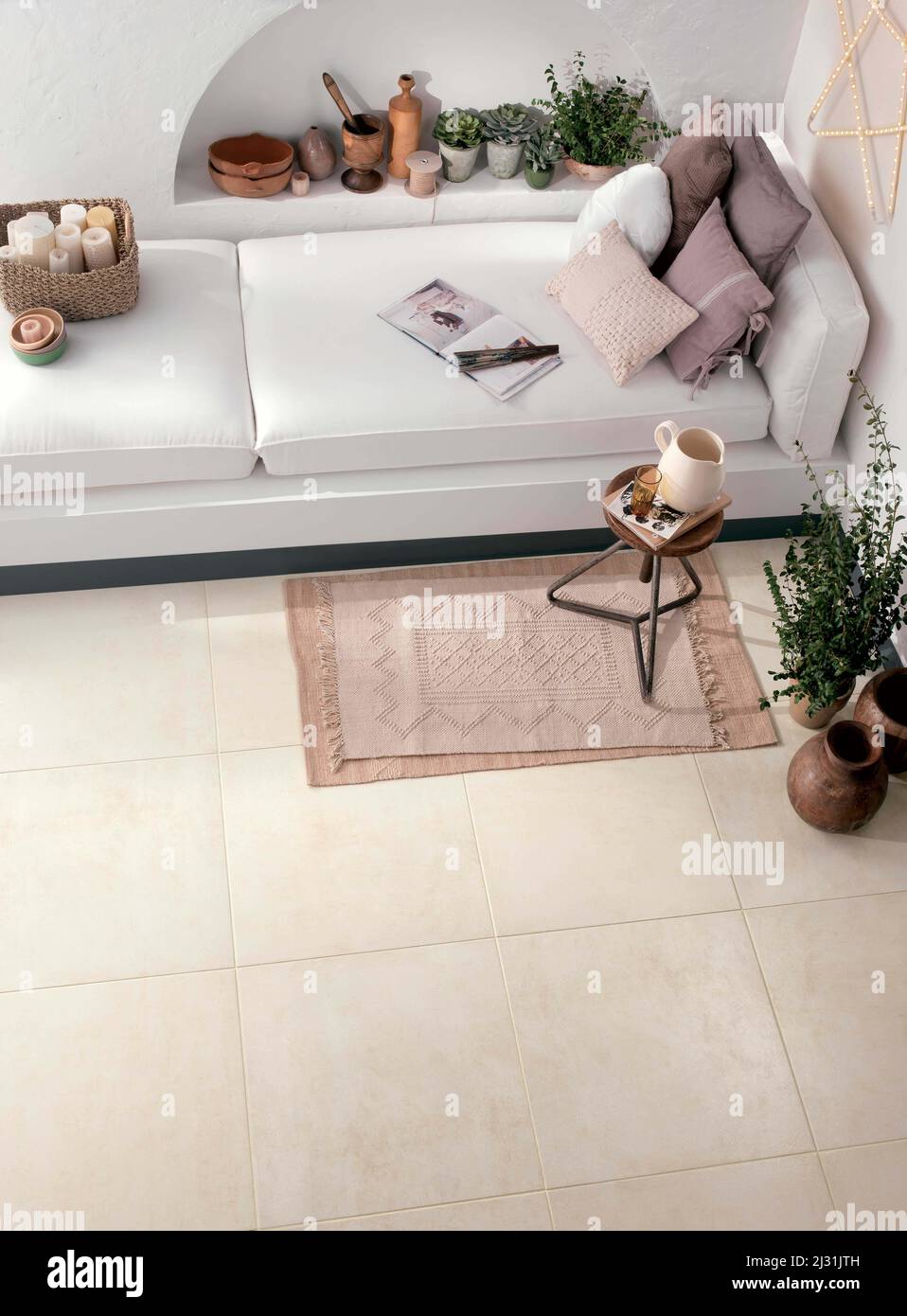 Modern interior design of room with elegant beige and cream tiles ...