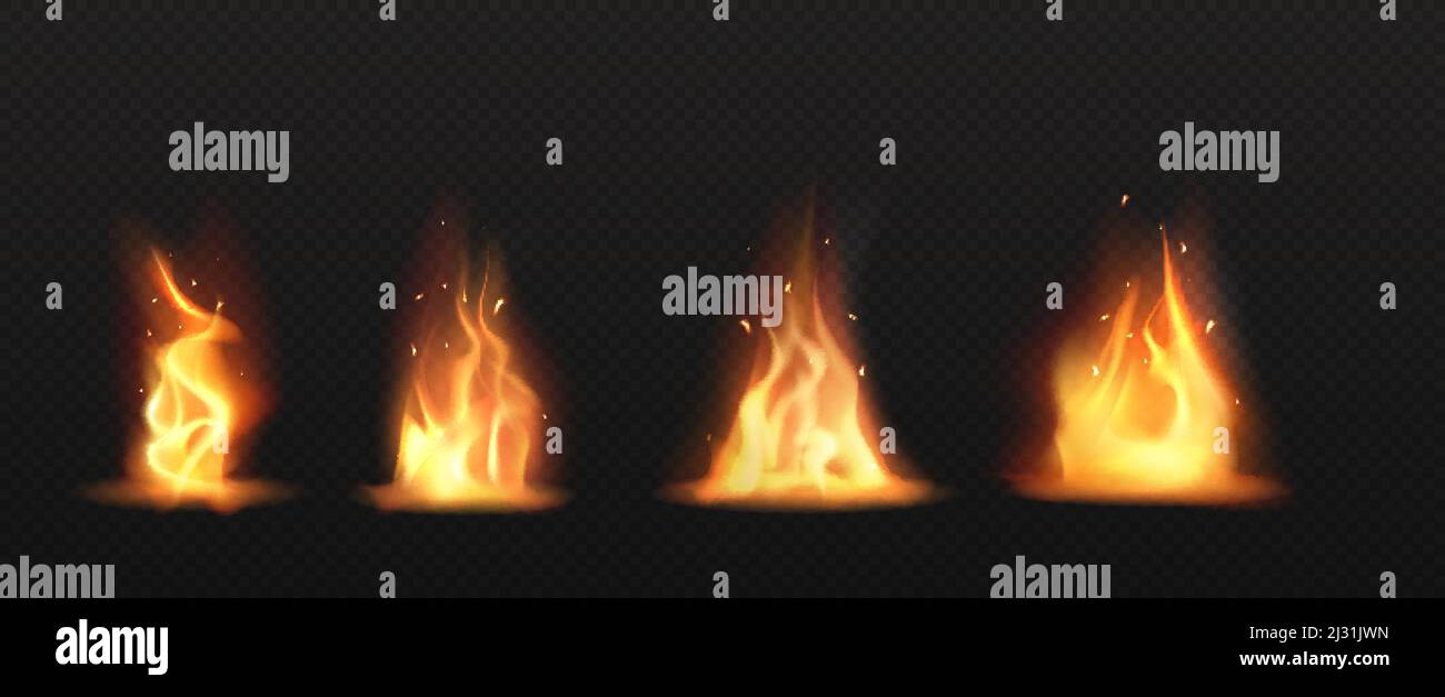 Realistic fire, torch flame set isolated on transparent background ...