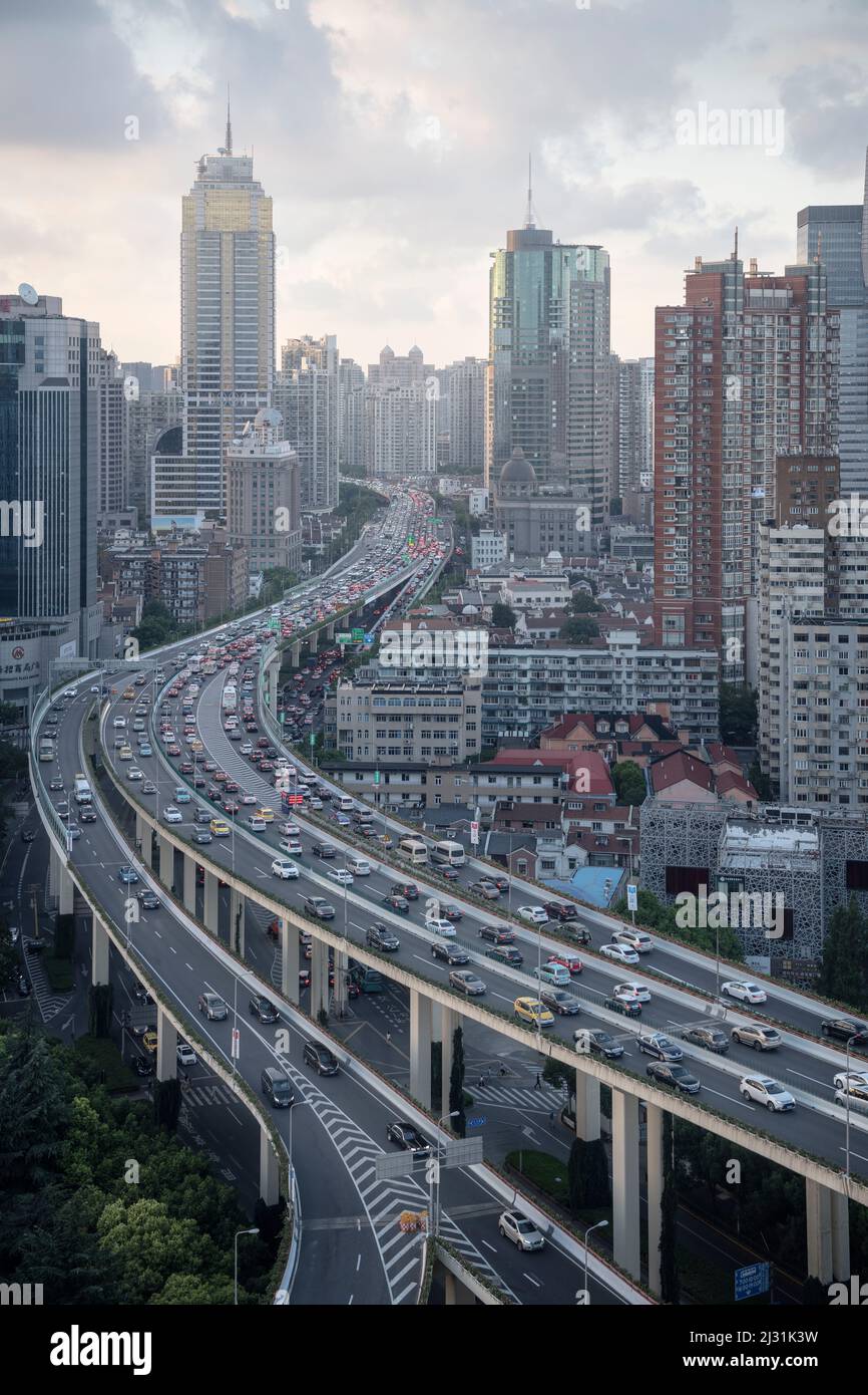 famous Yan An intersection in Shanghai, People's Republic of China ...