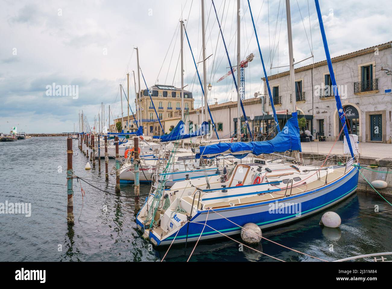 The harbour landscape of a French seaside port town in Marseillan Stock ...