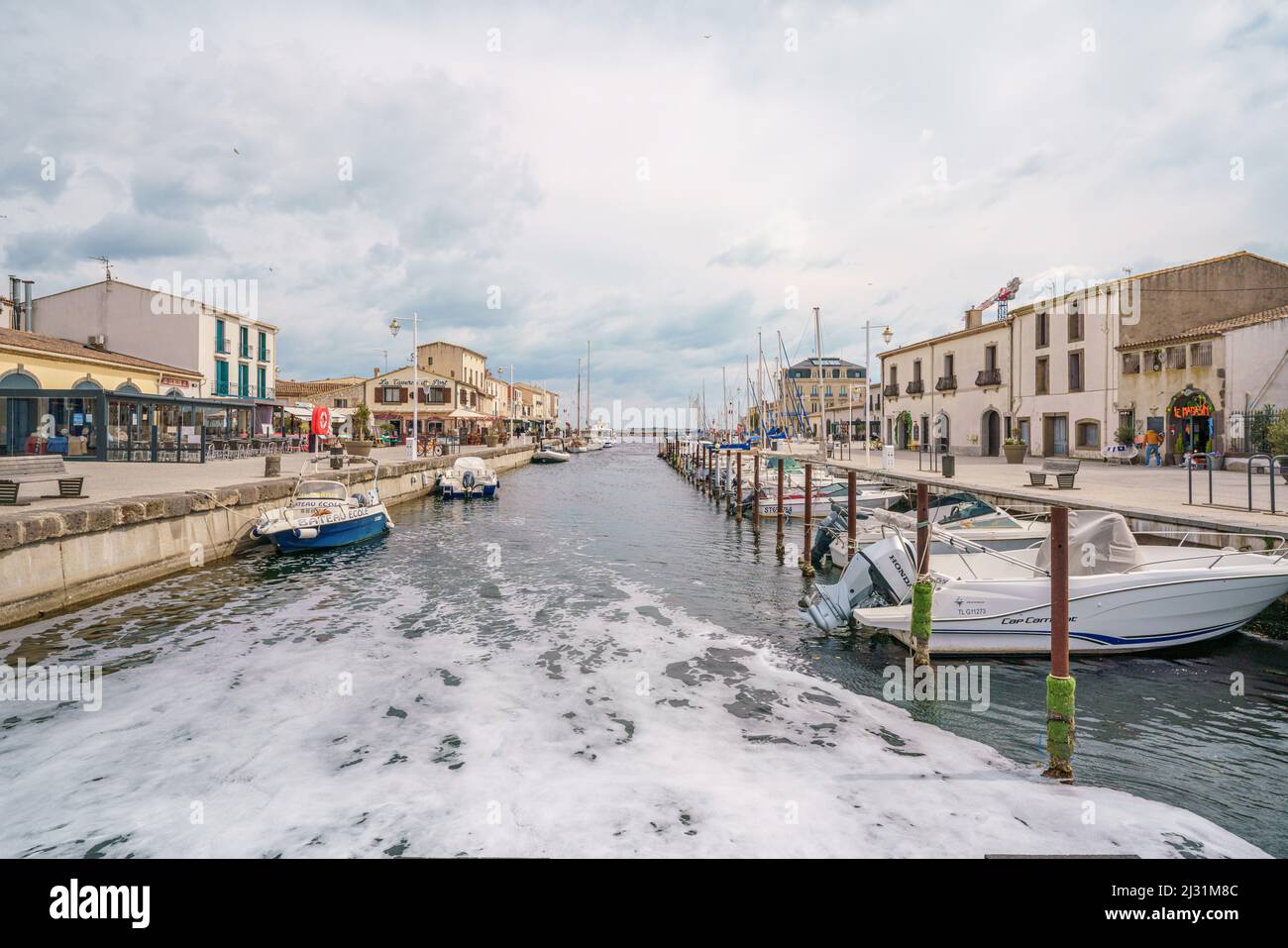 The harbour landscape of a French seaside port town in Marseillan Stock ...