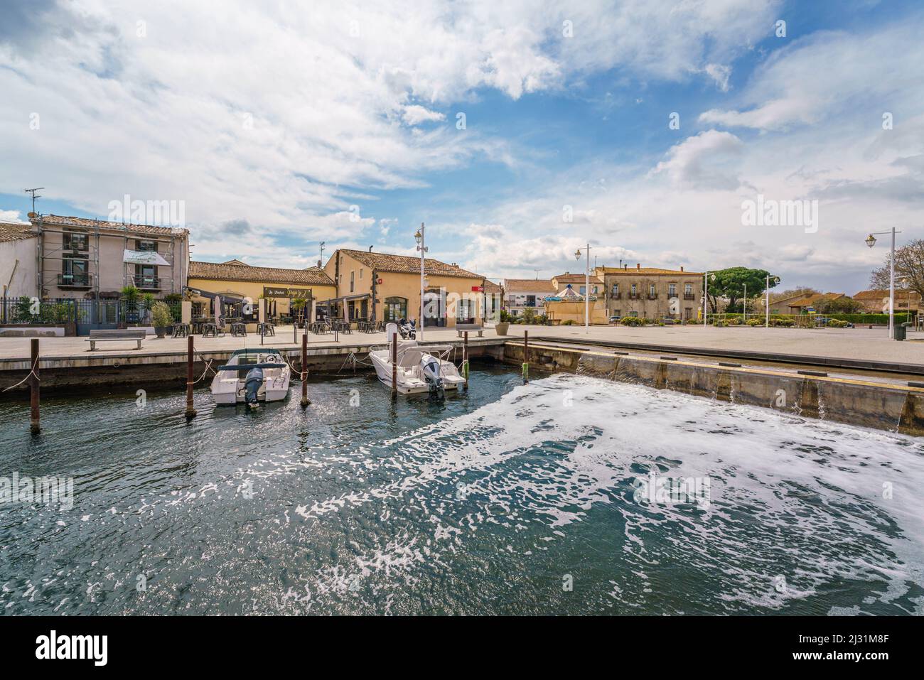 The harbour landscape of a French seaside port town in Marseillan Stock ...