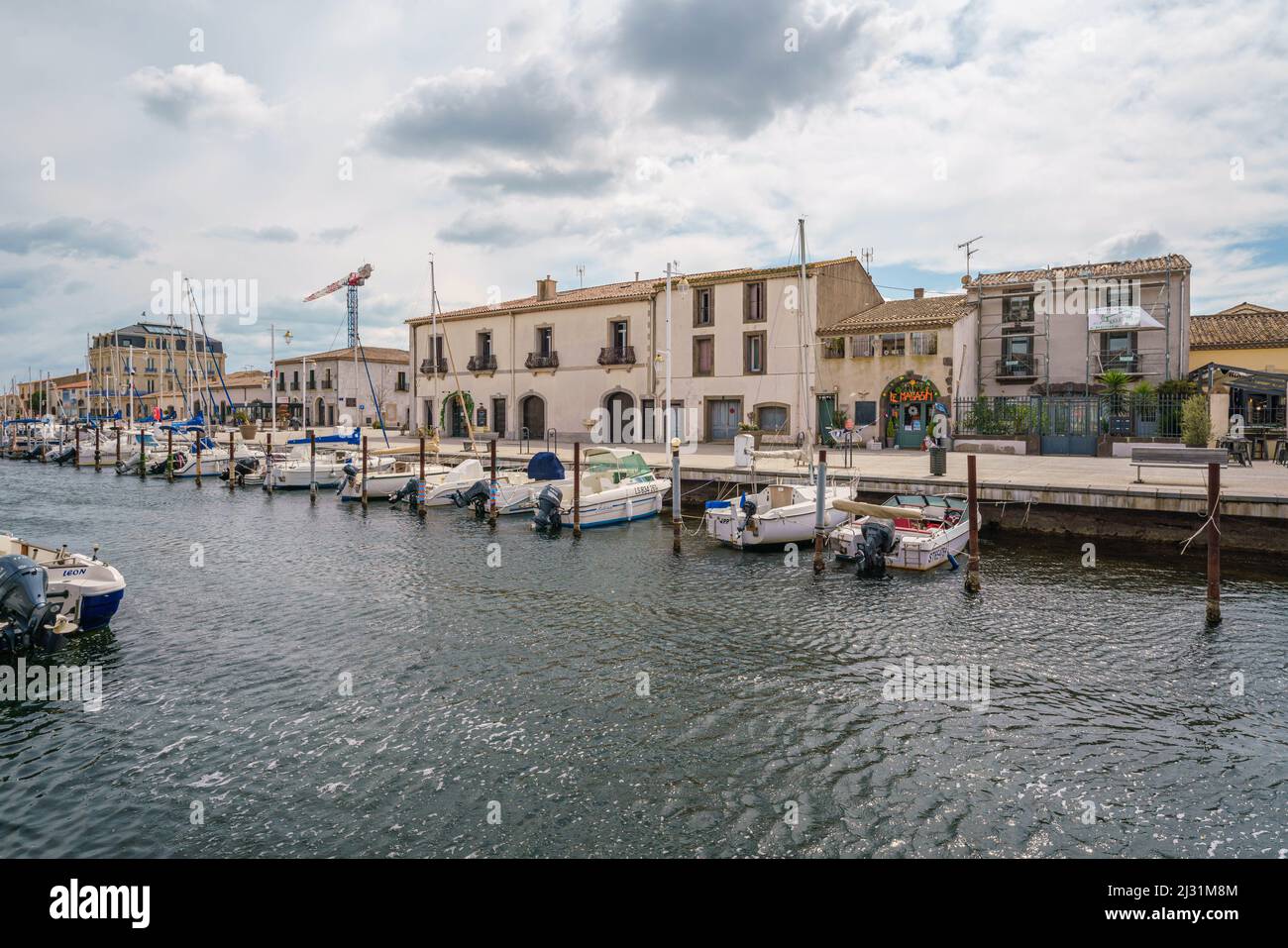 The harbour landscape of a French seaside port town in Marseillan Stock ...