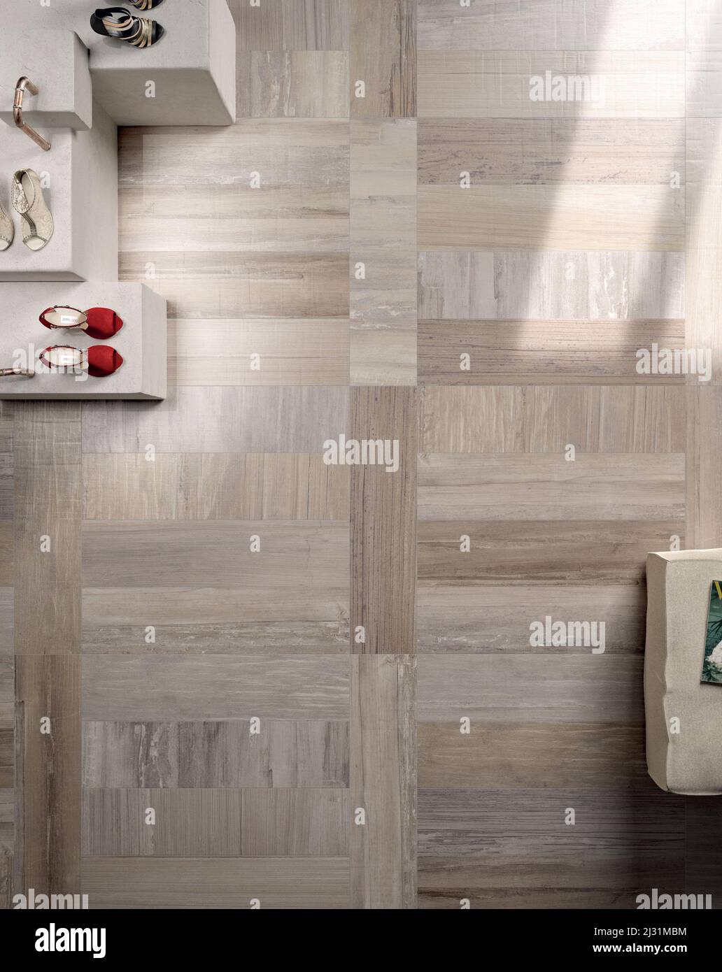 Modern showroom with elegant tiles, seamless design, luxurious interior ...