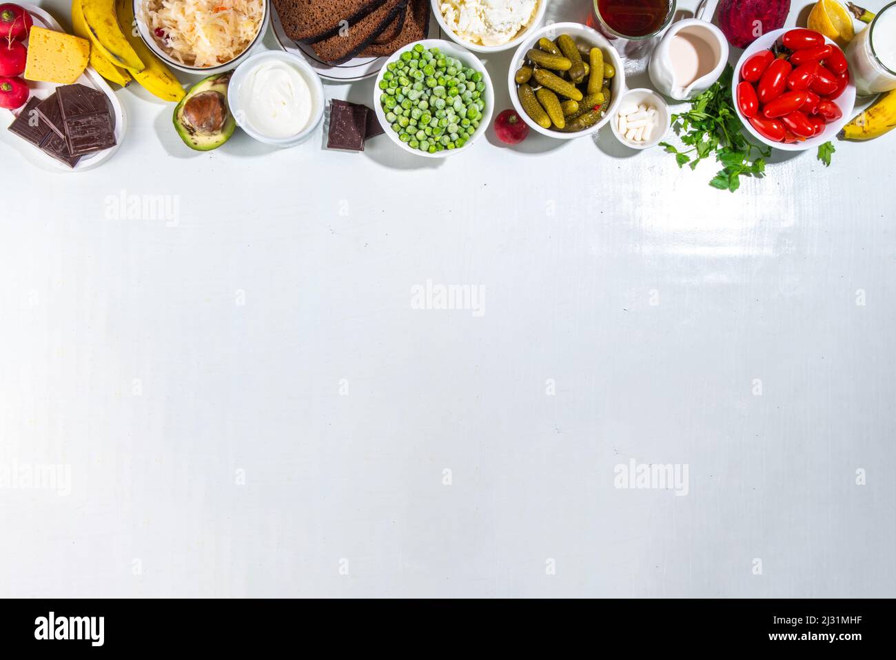 Postbiotic, prebiotic and probiotic food with medicine capsules. Set ...