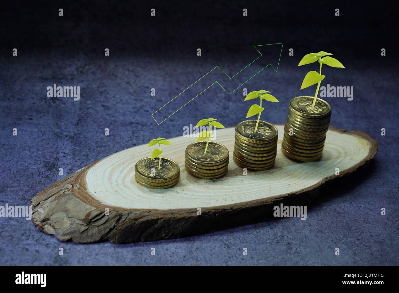 Money growth concept, where small coins in a pile gets bigger and ...