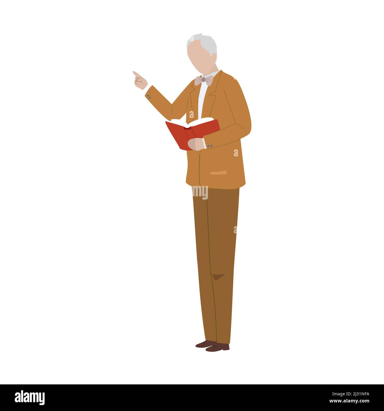 Senior teacher, professor standing in front, and hold the book. Cartoon ...