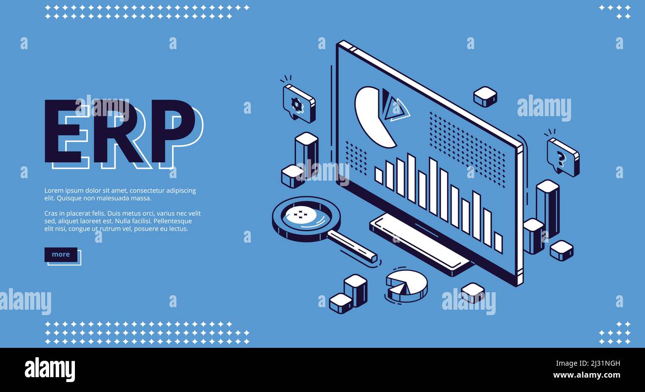 ERP, enterprise resource planning isometric landing page. Productivity ...