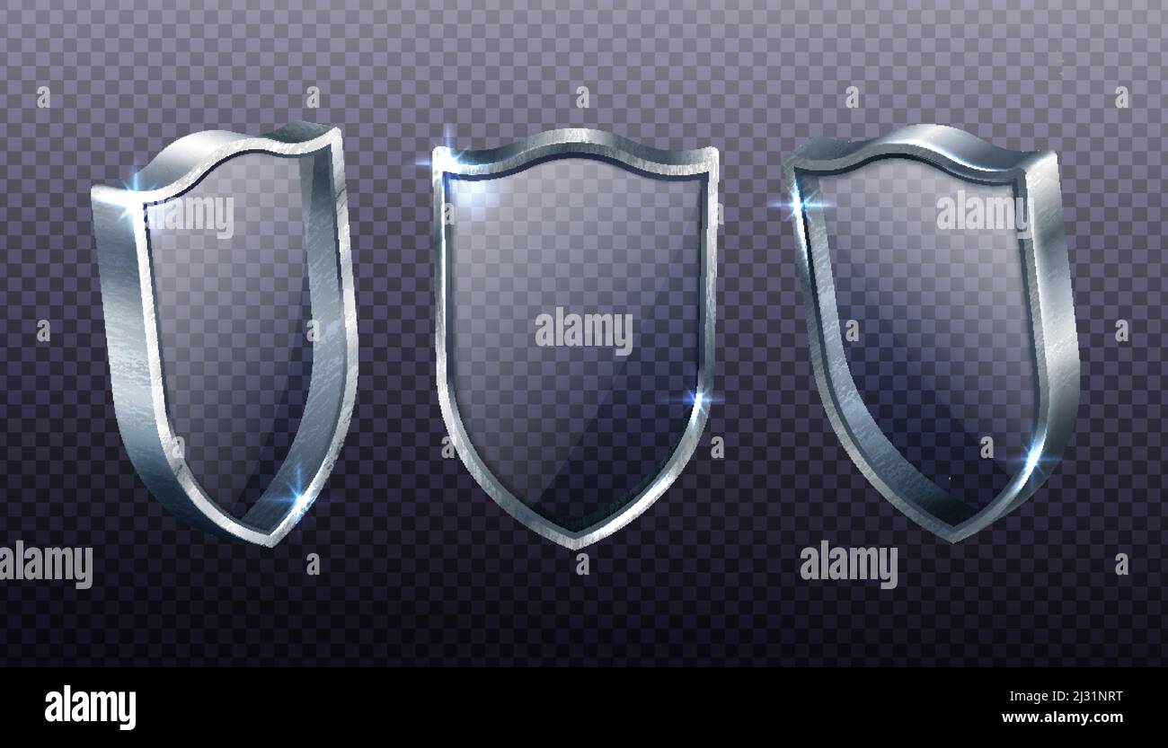Glass shield in metal frame isolated on transparent background. Vector ...