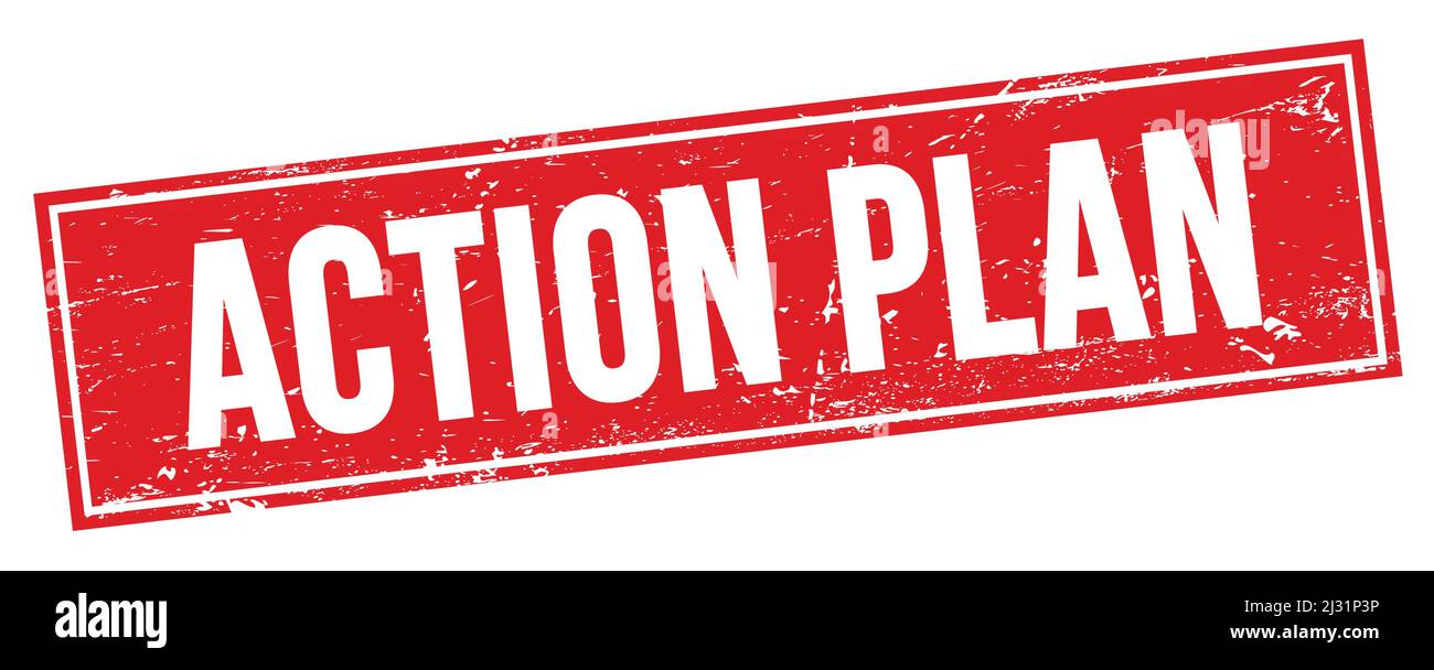 ACTION PLAN text on red grungy rectangle stamp sign Stock Photo - Alamy