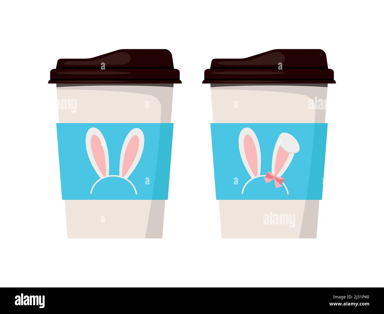 Easter coffee mug with cute bunny ears icon isolated on white ...
