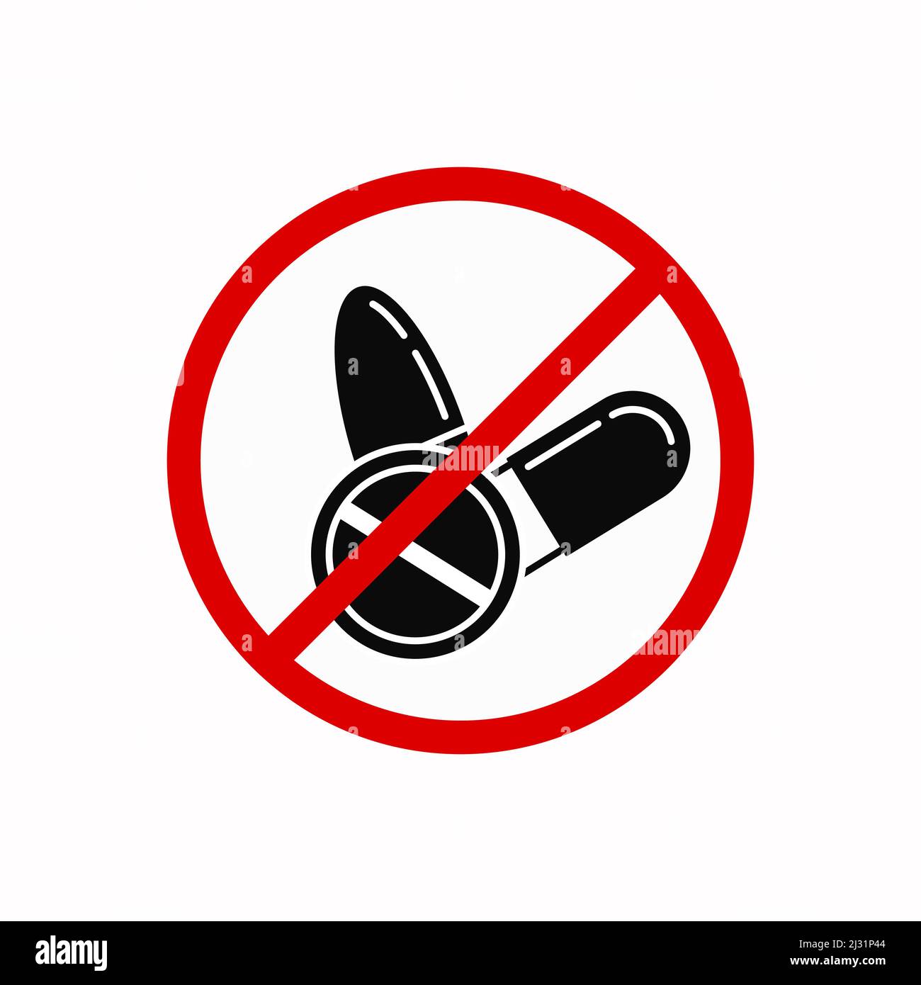 Medicine pills silhouette in red warning sign icon isolated on white ...