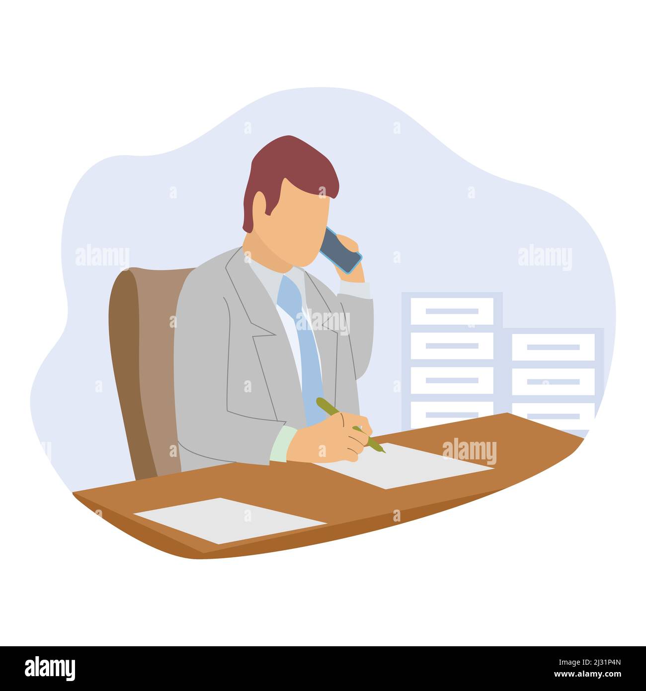 Funny man signing contract and arranges business meeting - vector ...