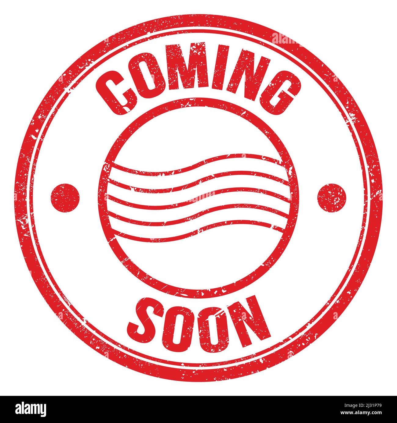 COMING SOON text written on red round postal stamp sign Stock Photo - Alamy