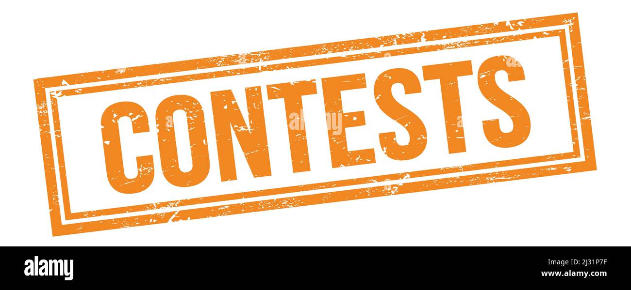 CONTESTS text on orange grungy vintage rectangle stamp Stock Photo - Alamy