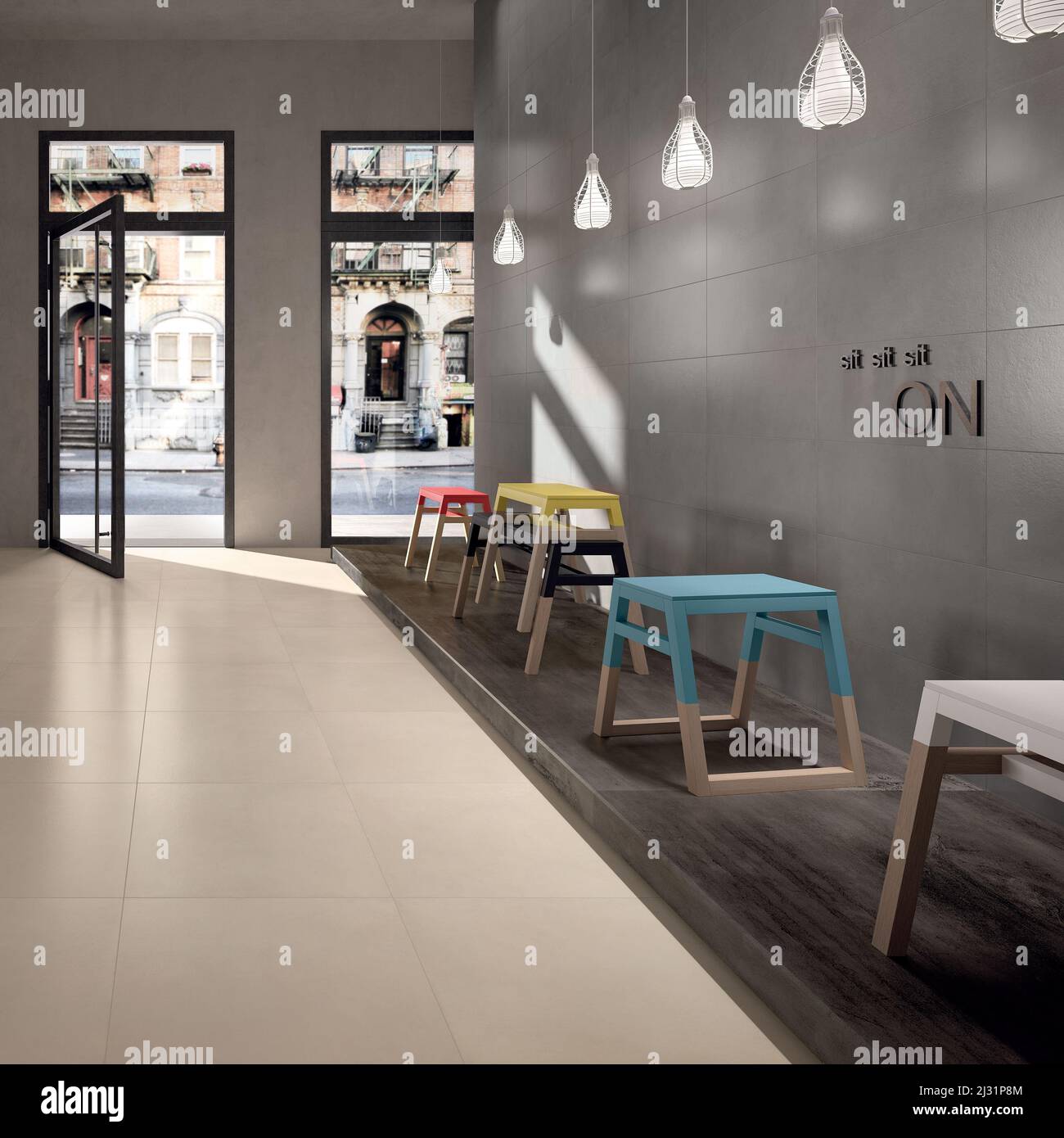 Modern interior design of restaurant, seamless table and chairs ...
