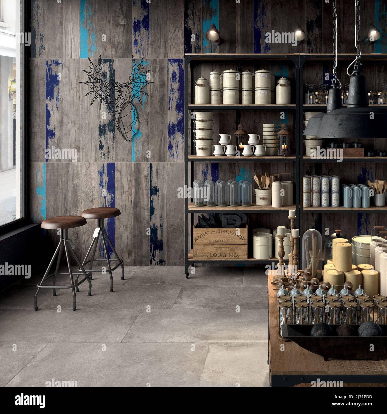 Modern interior design of room with elegant gray tiles, seamless ...