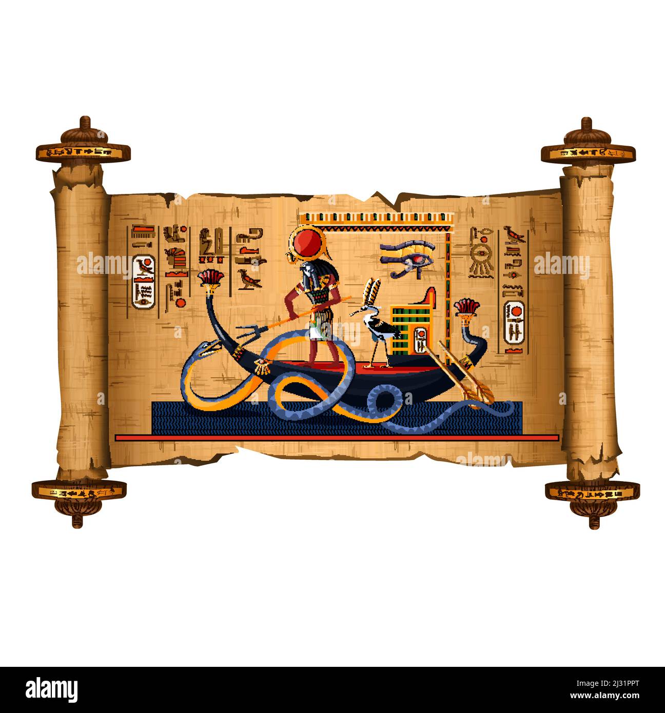 Ancient Egypt papyrus scroll cartoon vector with hieroglyphs and ...