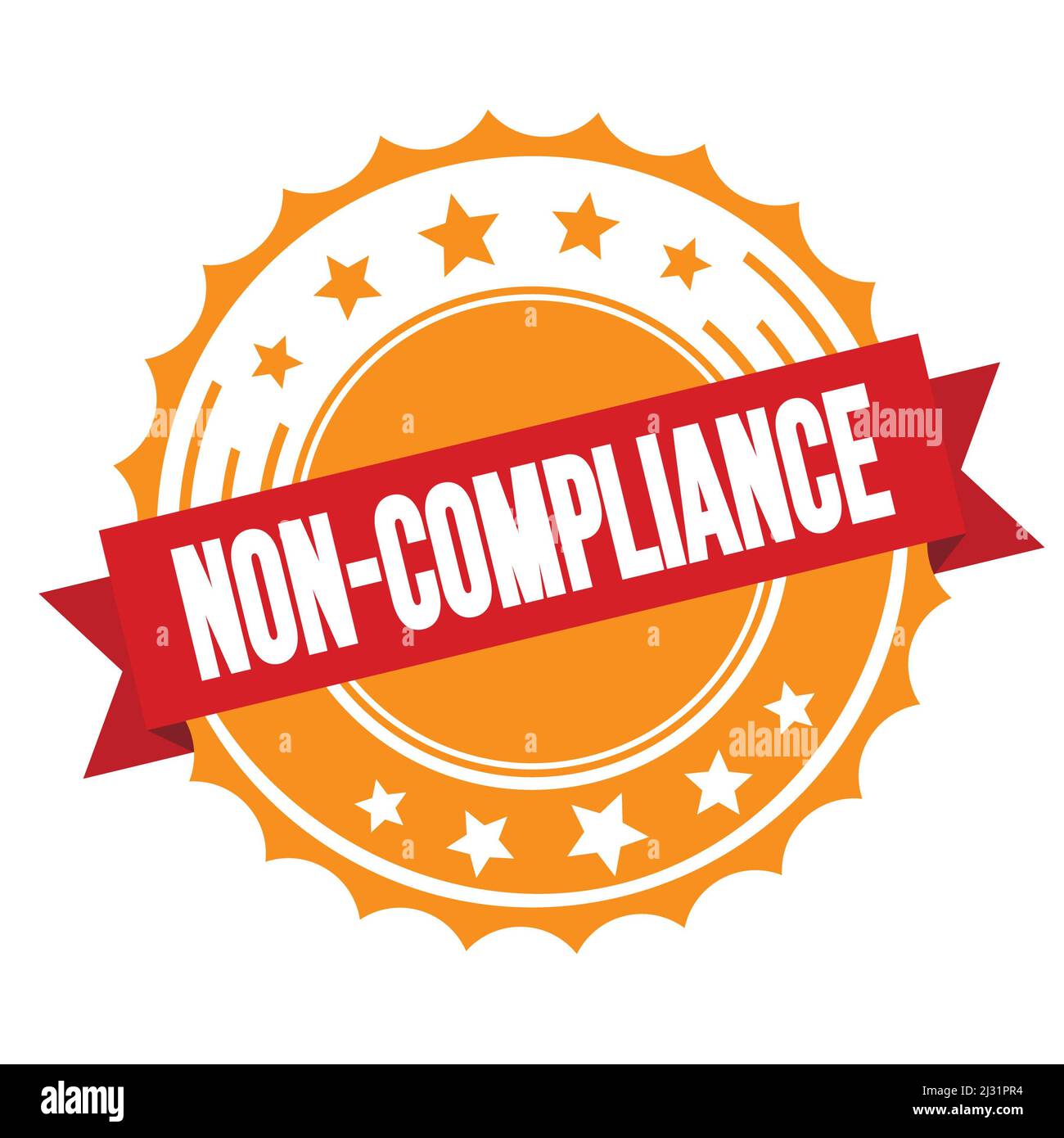 NON-COMPLIANCE text on red orange ribbon badge stamp Stock Photo - Alamy