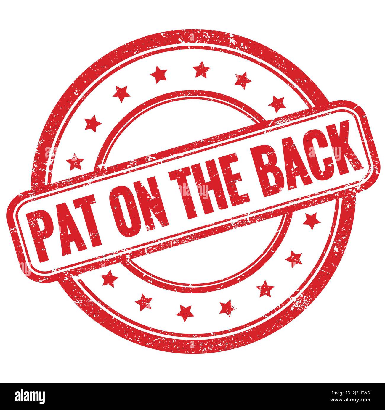 PAT ON THE BACK text on red vintage grungy round rubber stamp Stock ...