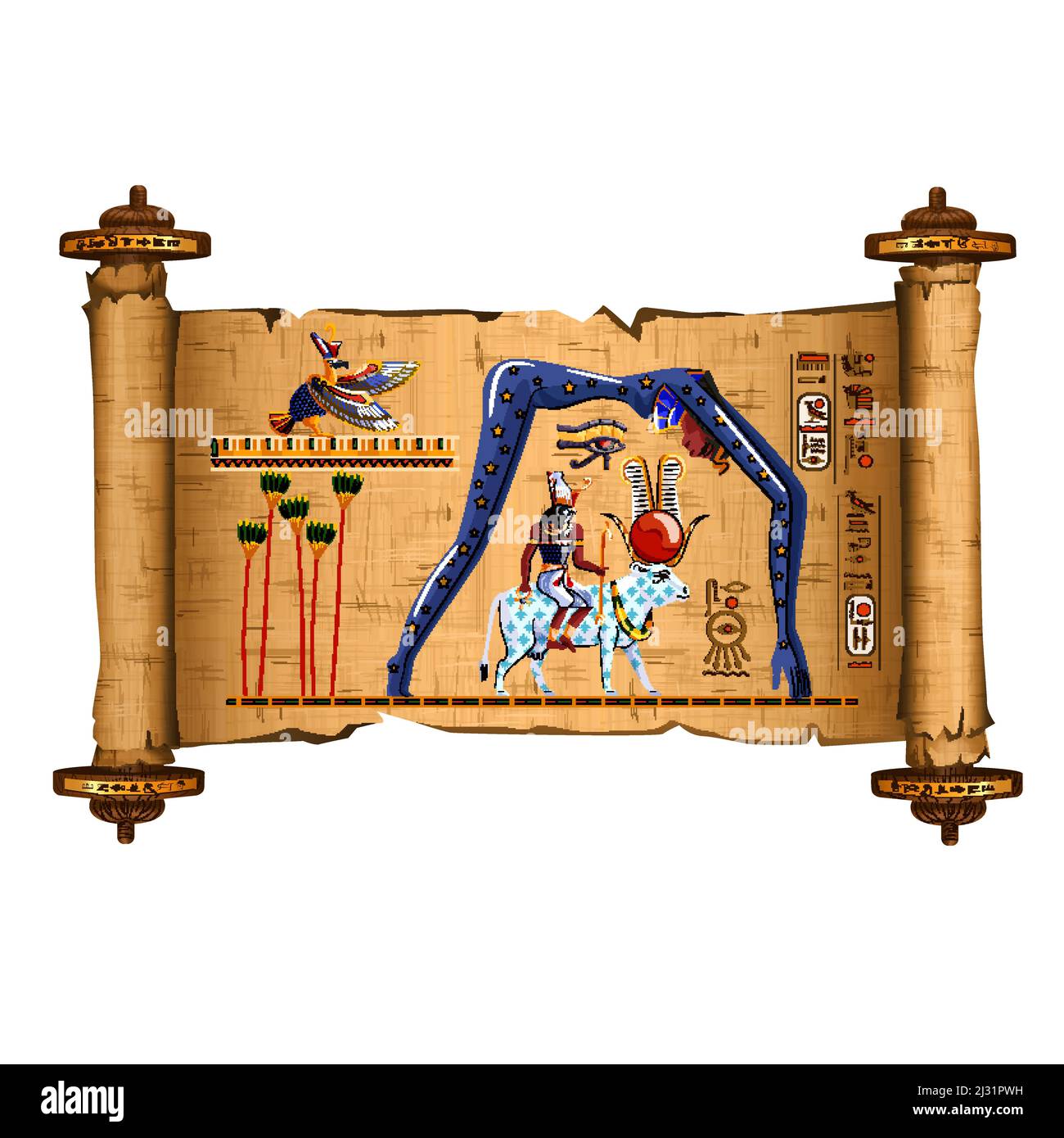 Ancient Egypt papyrus scroll cartoon vector with hieroglyphs and ...