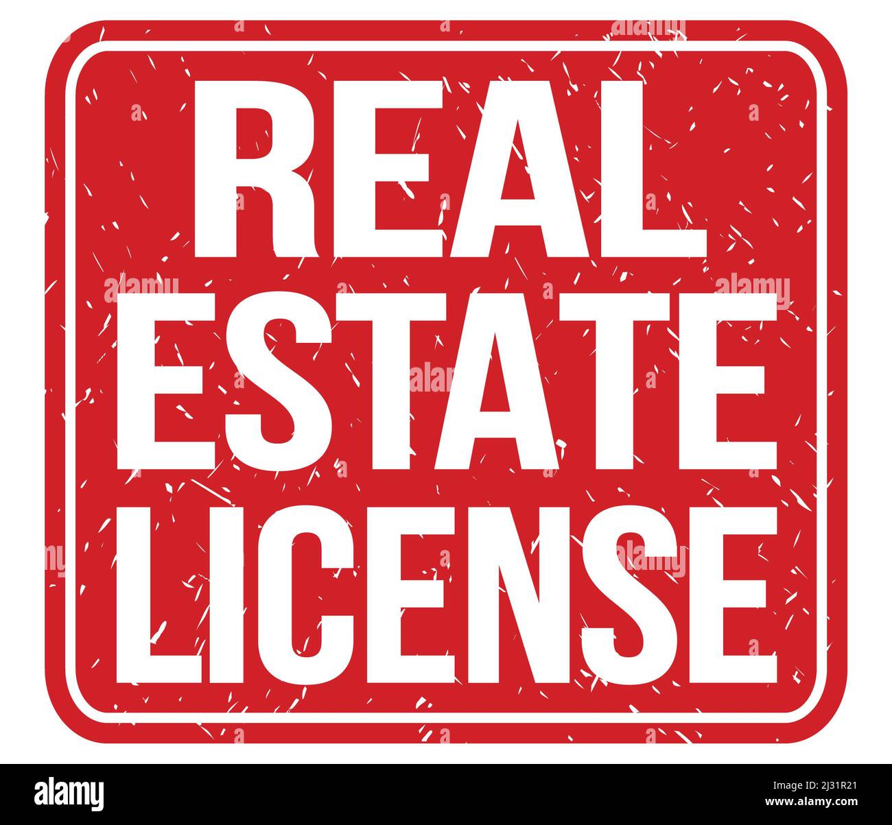 REAL ESTATE LICENSE, text written on red vintage stamp sign Stock Photo ...