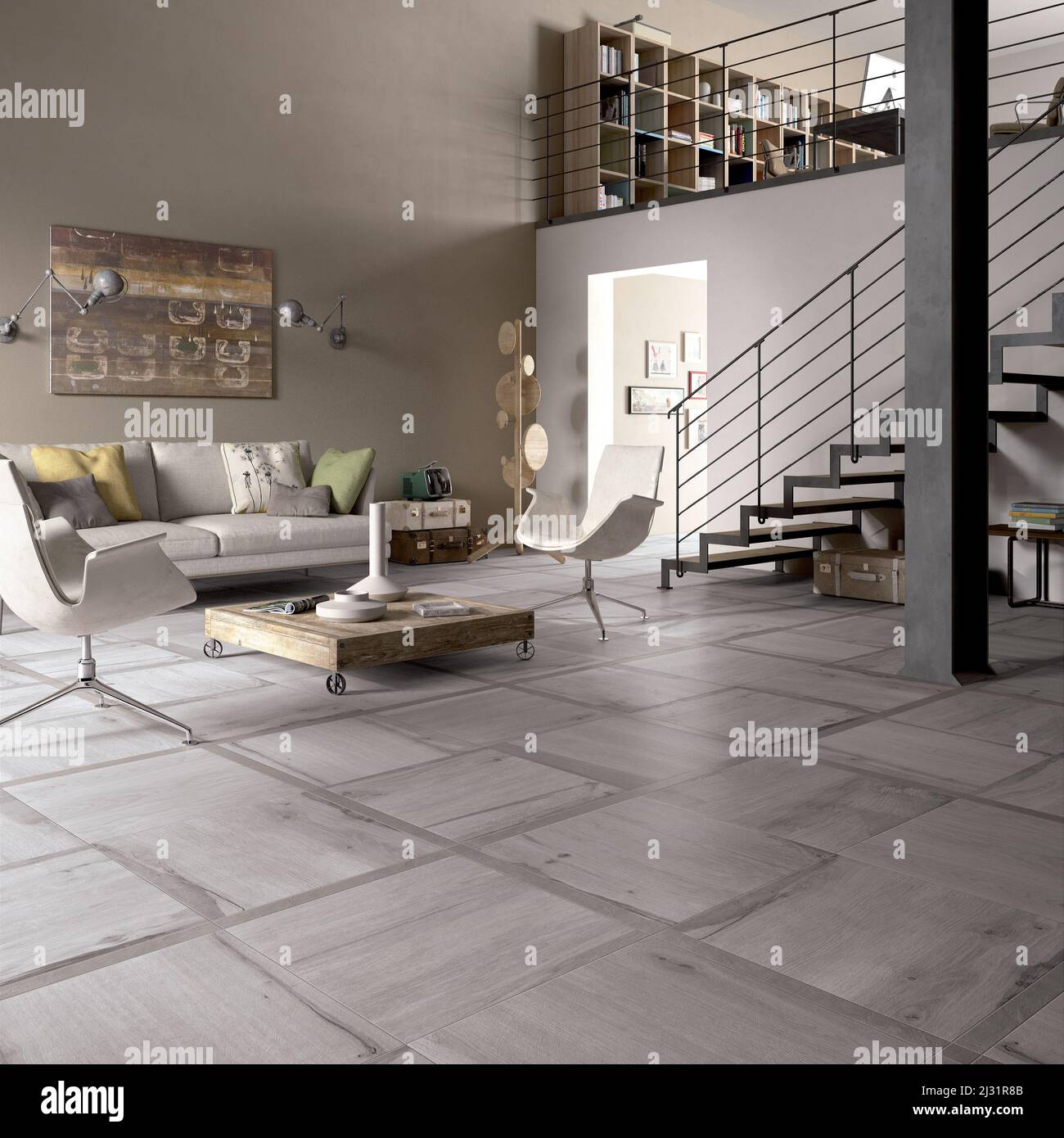 Modern interior design of room with elegant gray tiles, seamless ...