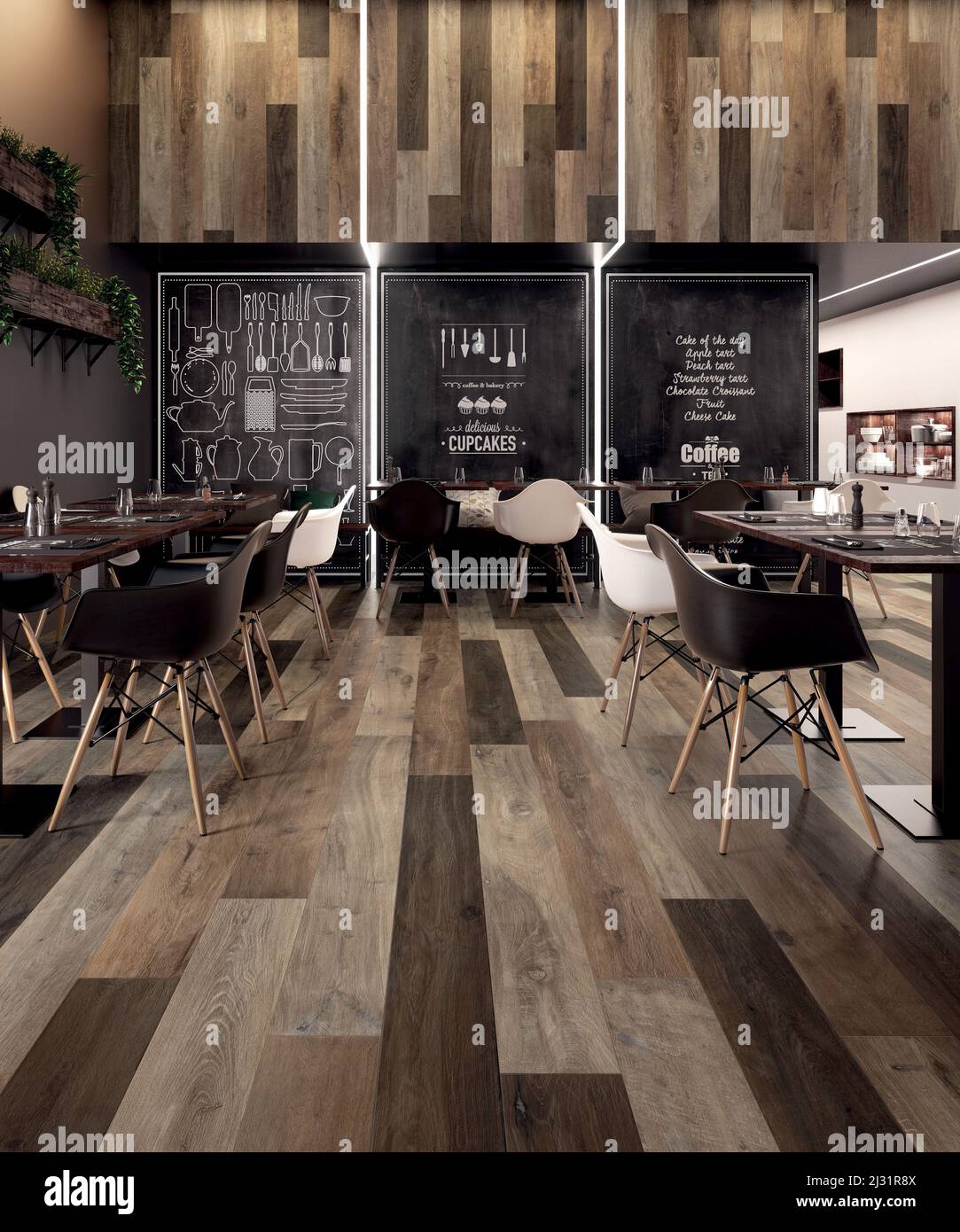 Modern interior design of restaurant, seamless table and chairs ...
