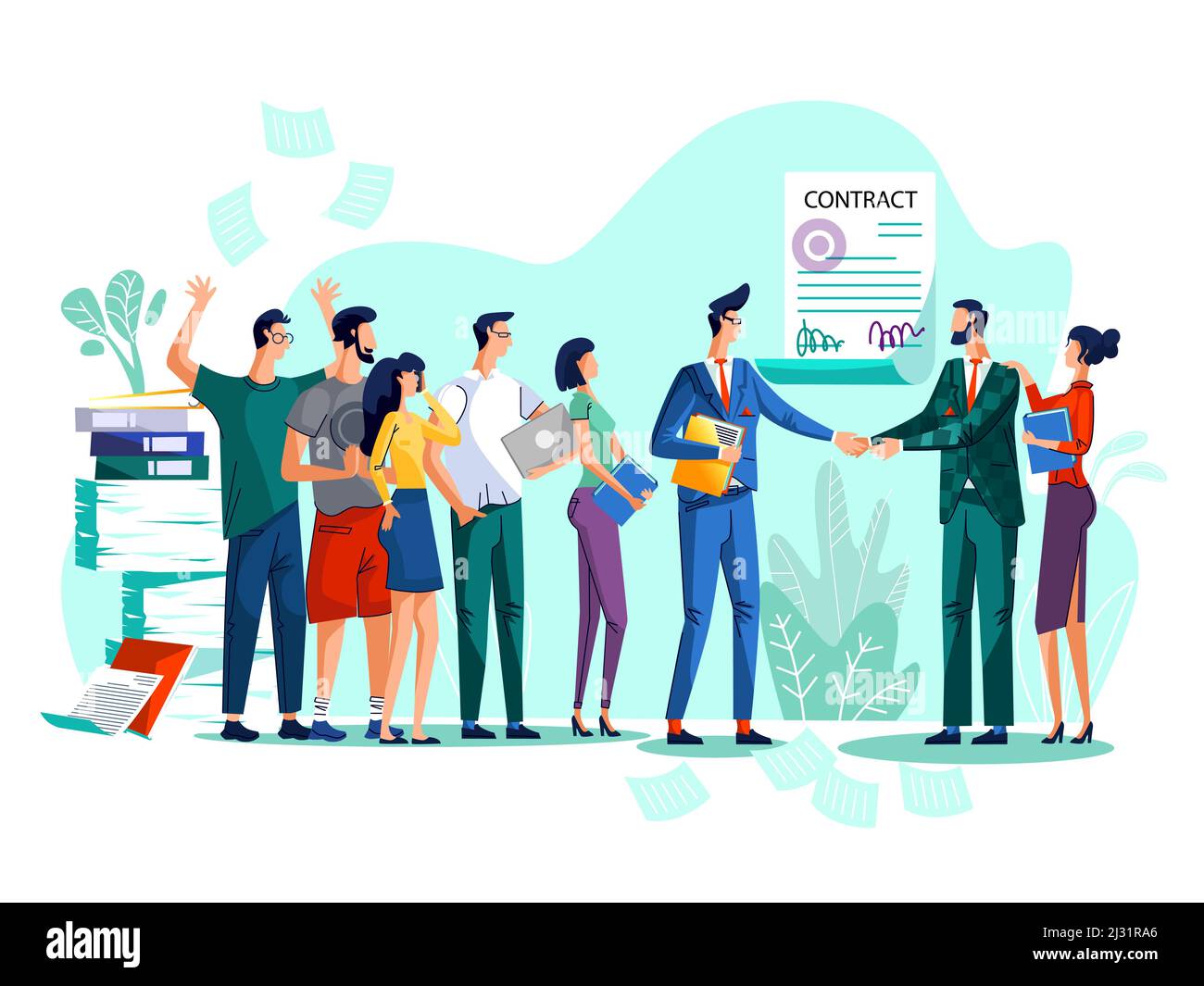 Contract conclusion and teamwork concept vector illustration. Satisfied ...