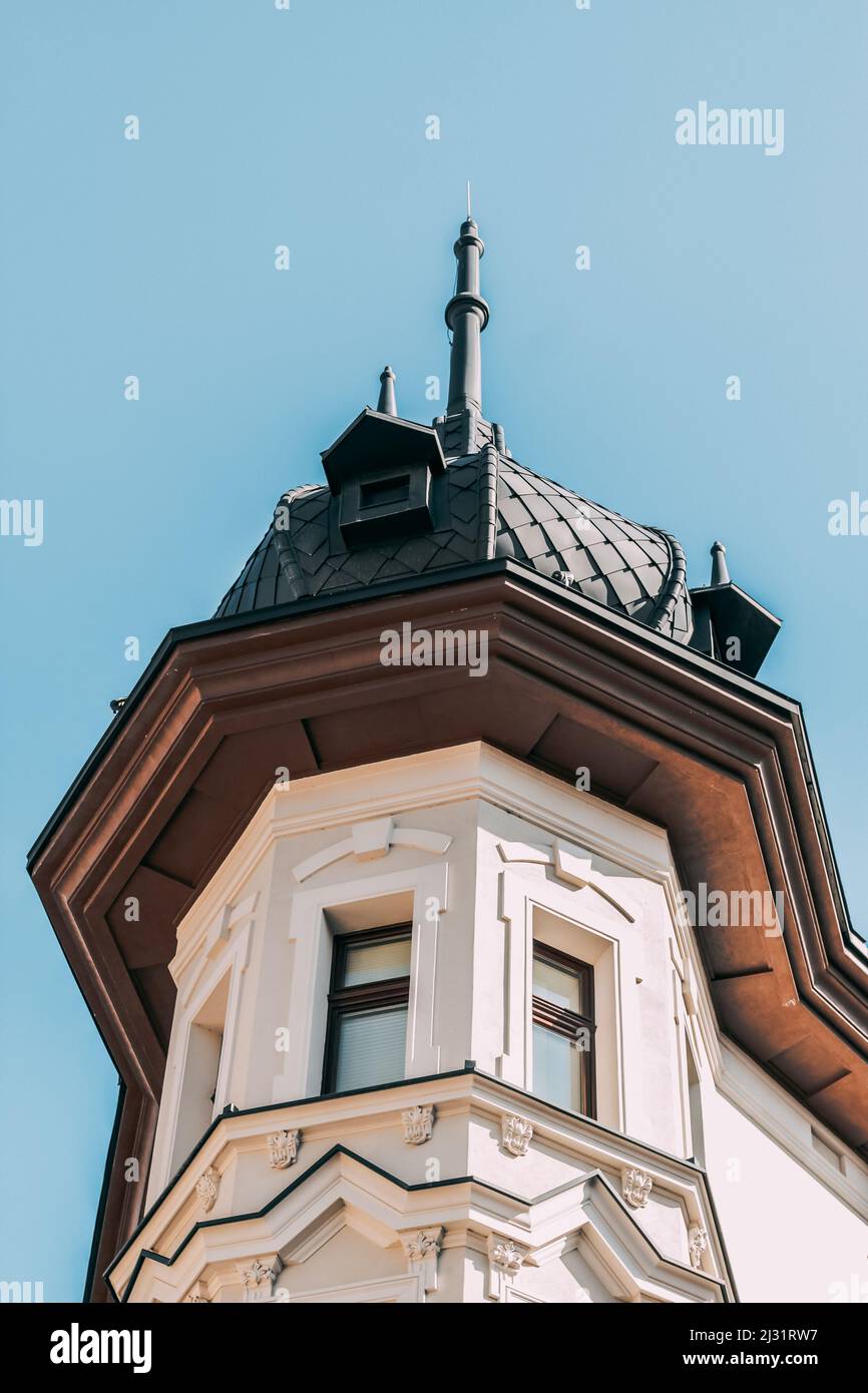 Street view, architectural building, status during Spring in Poznań ...