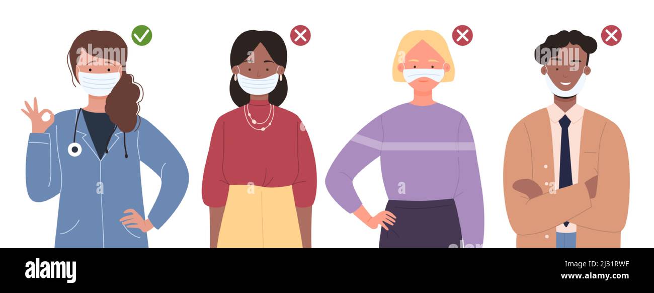 Wearing mask wrong and right. Prevention virus spreading measures ...