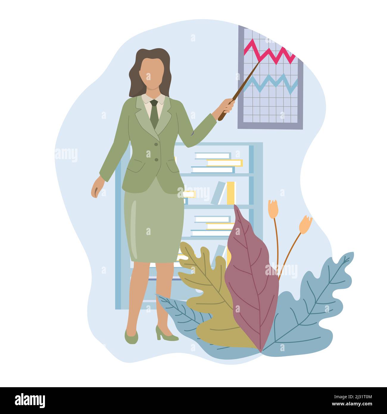 Woman making business presentation and pointing at the board ...