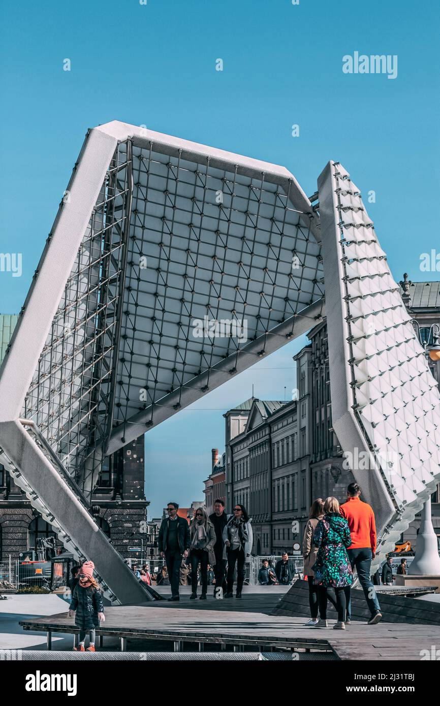 Street view, architectural building, status during Spring in Poznań ...
