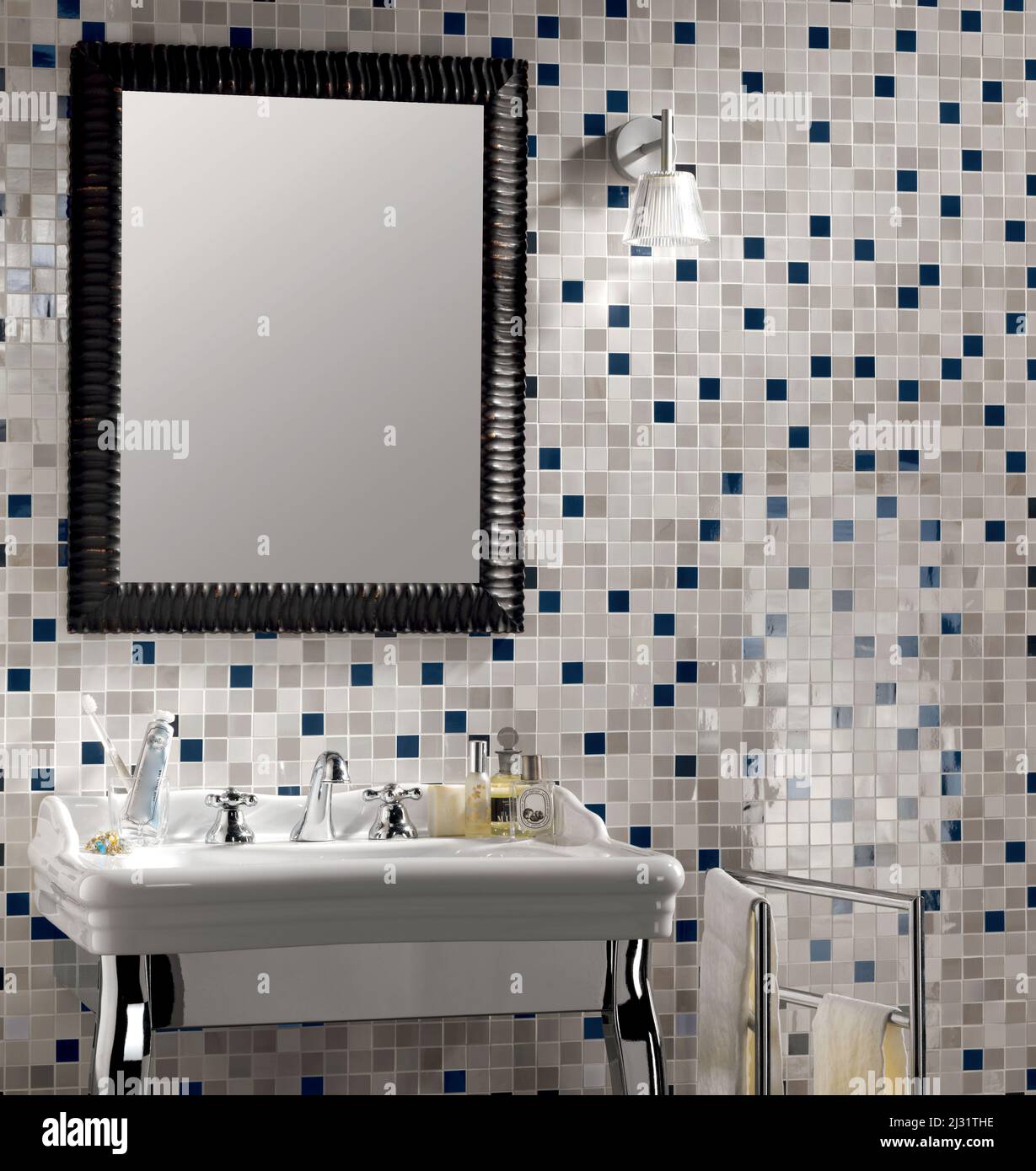 Modern bathroom with elegant tiles, seamless design, luxurious interior ...