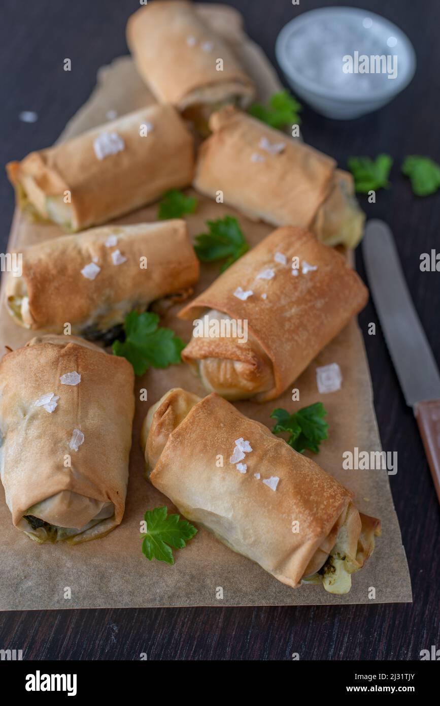 Fried Turkish Cigar Shaped Rolls - Spring roll Sigara Borek Stock Photo ...