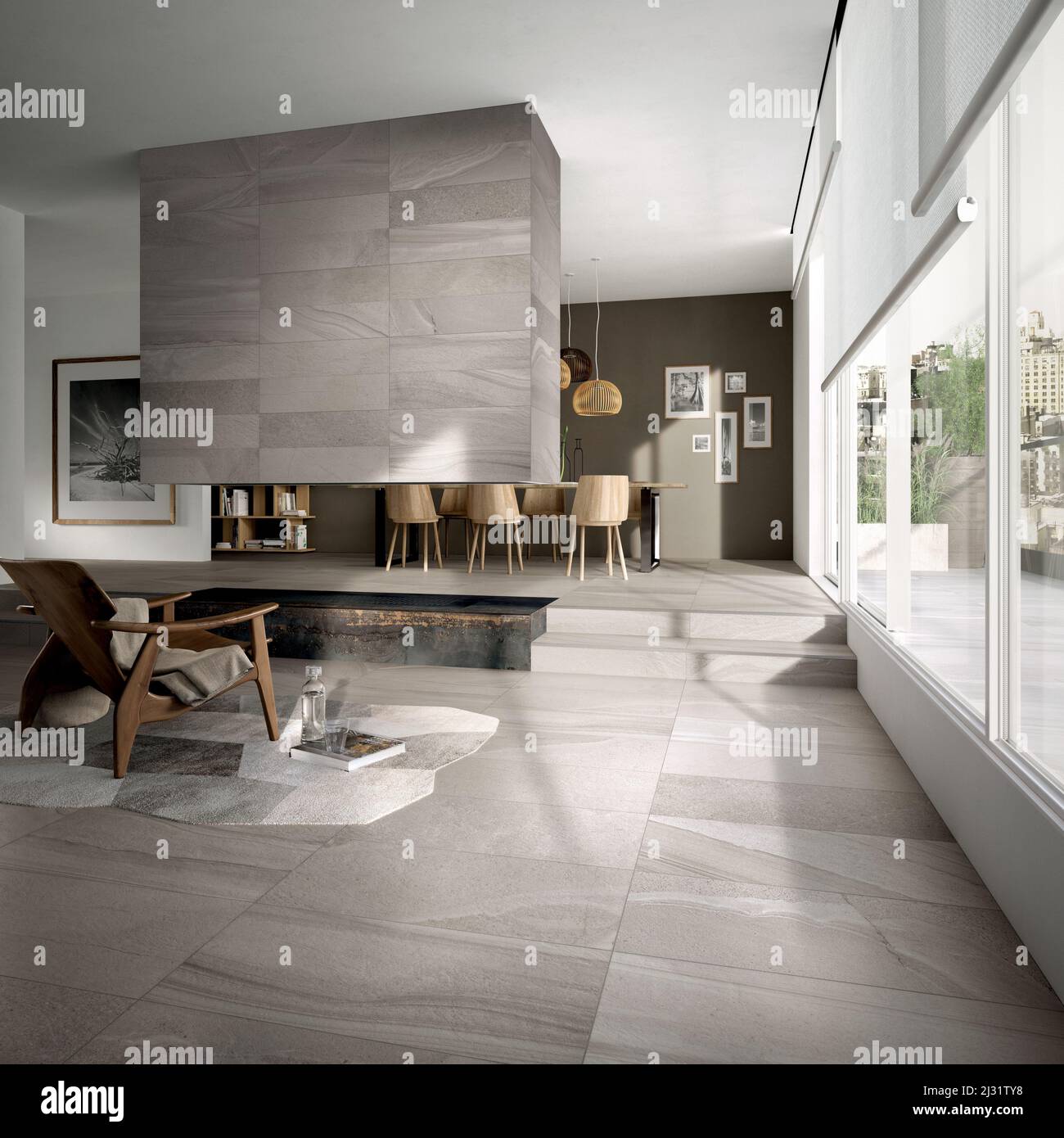 Modern interior design of room with elegant gray tiles, seamless ...