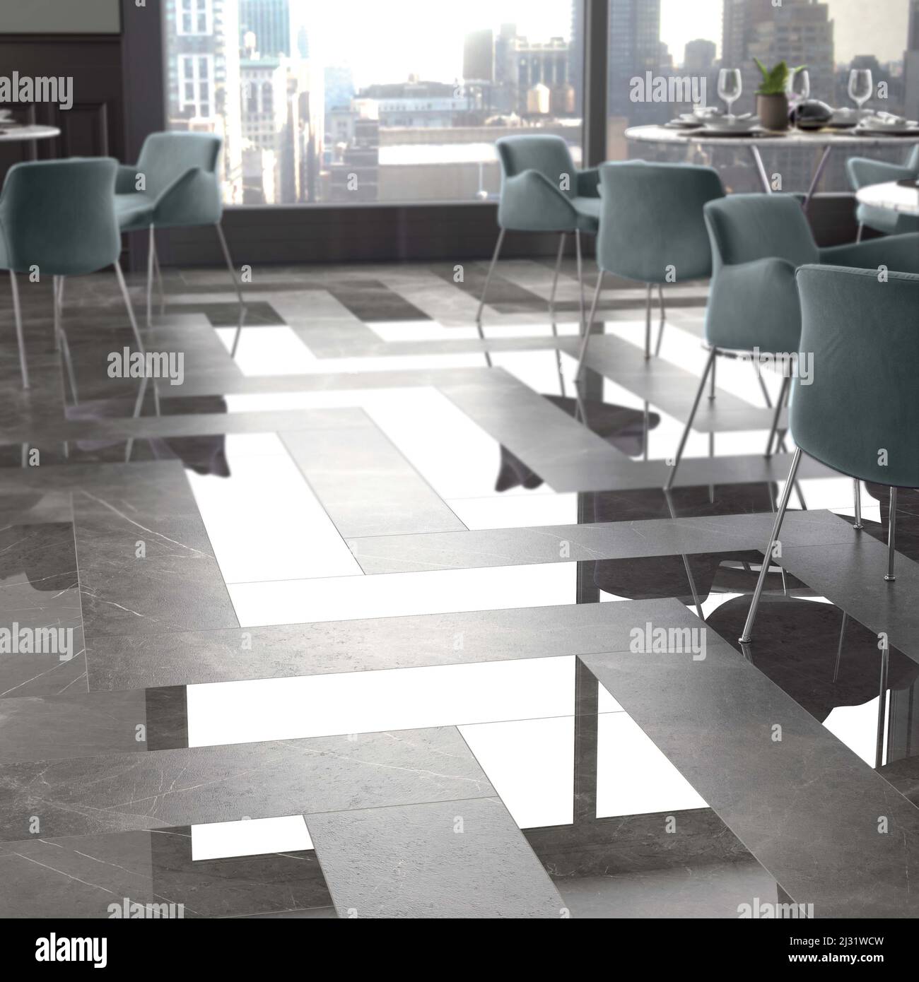 Modern interior design of restaurant, seamless table and chairs ...