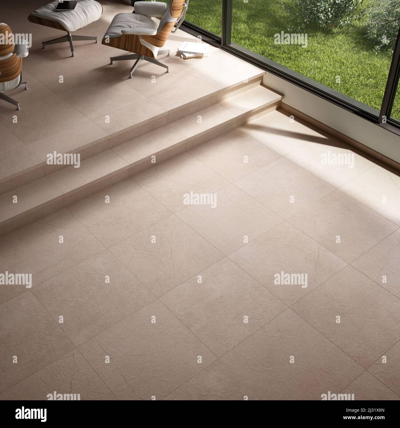 Modern interior design of room with elegant beige and cream tiles ...