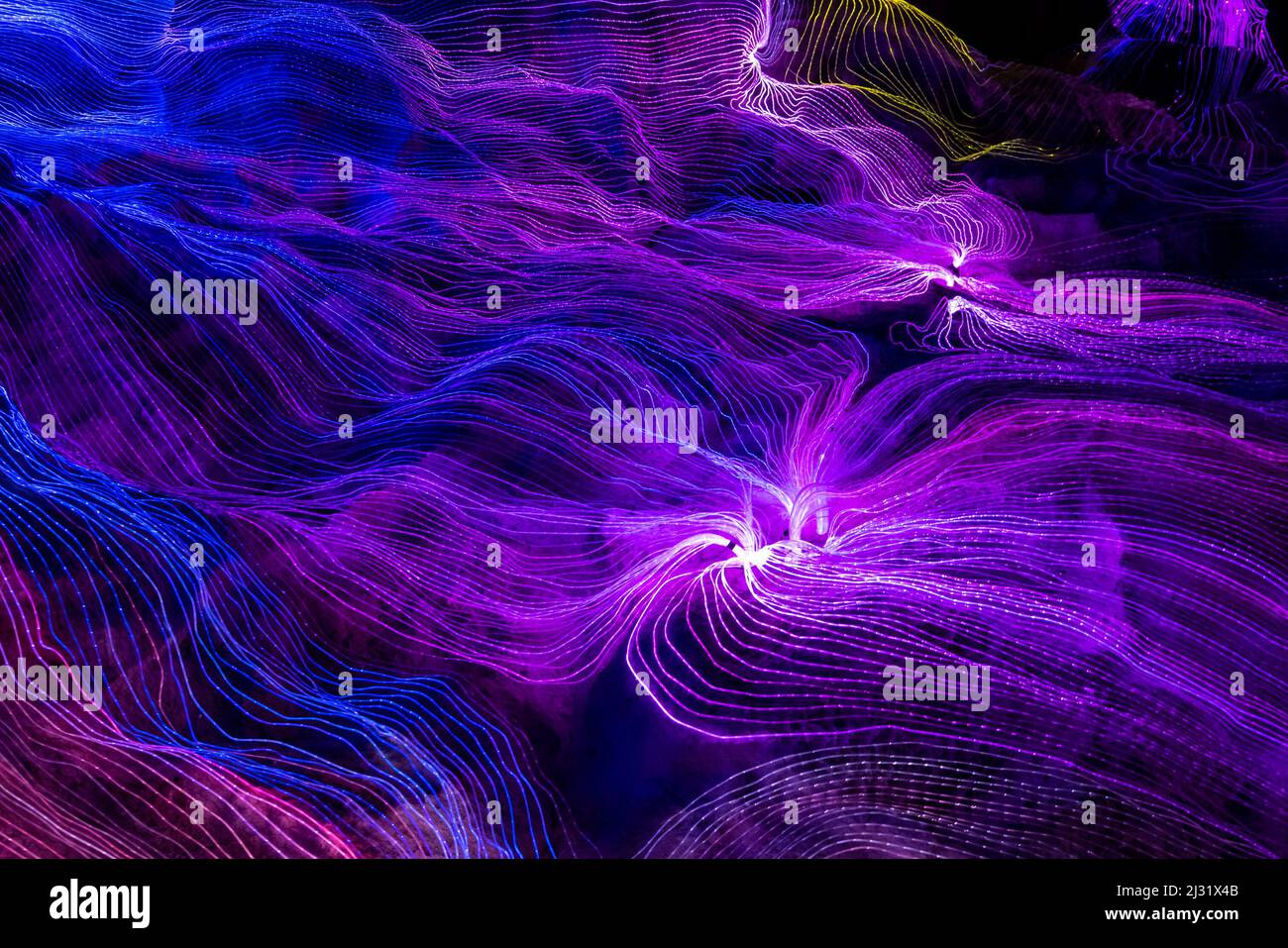 Abstract wave of digital weave lines connecting network dots and dark ...