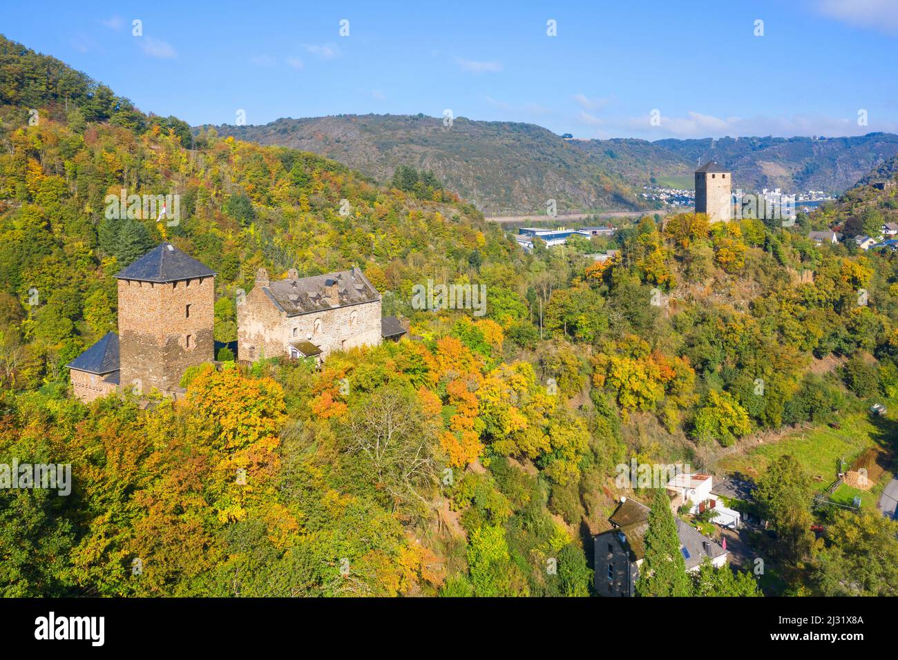 Aerial view of the Wildburg, Treis-Karden, Moselle, Rhineland ...
