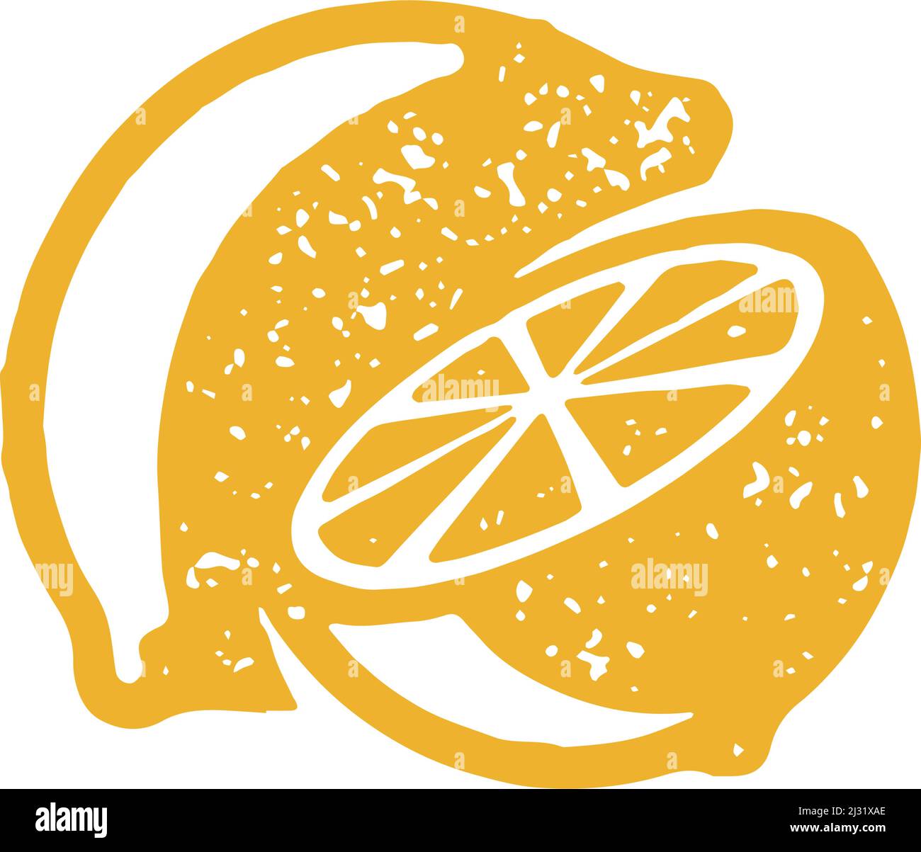 Yellow sour lemon whole half monochrome decorative design grunge ...