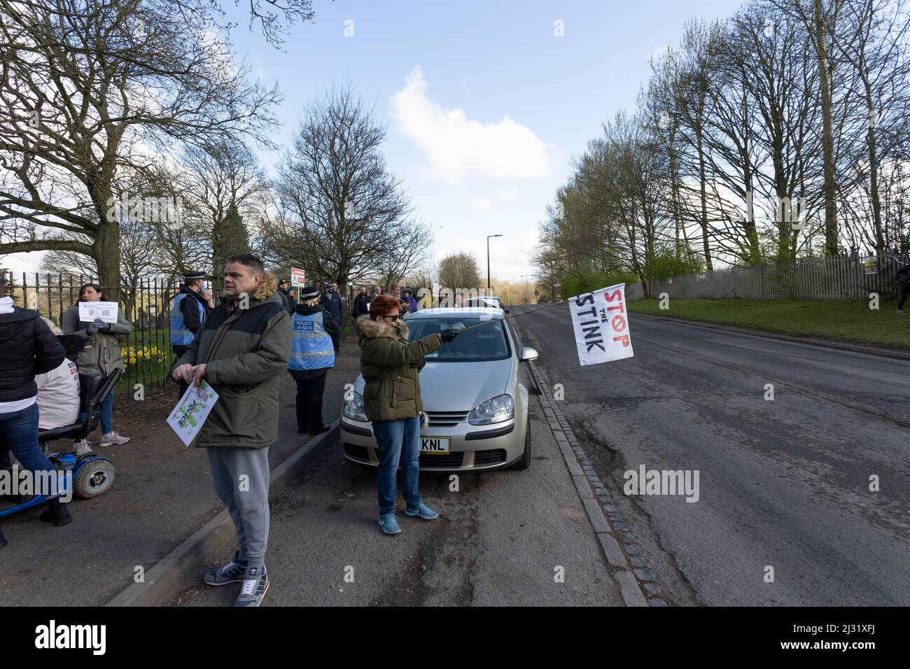 protesters demonstrating outside of walleys quarry waste landfill site ...